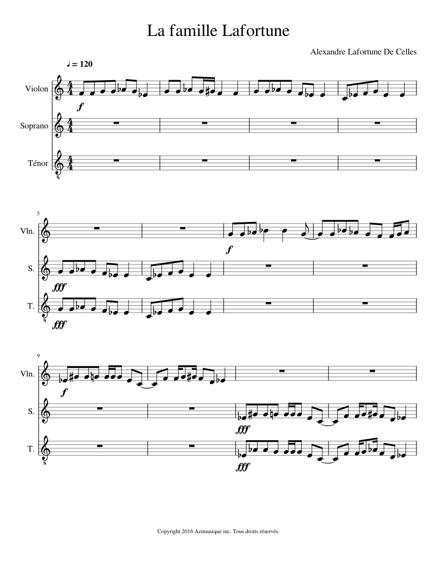 La famille Lafortune Sheet music for Soprano, Tenor, Violin (Mixed Trio ...