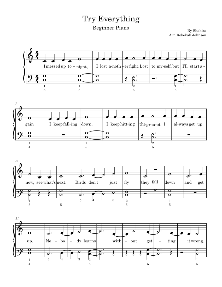 Try everything – Shakira Try Everything – Shakira - Beginner Piano ...