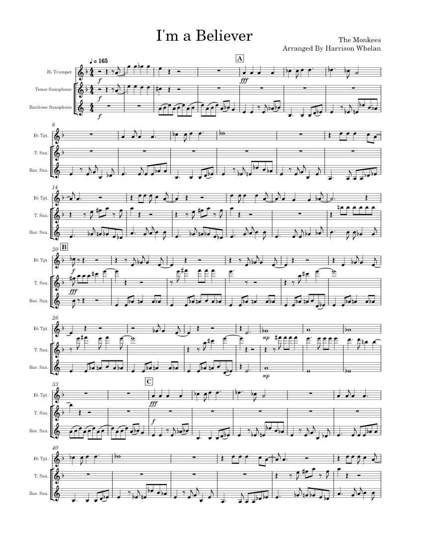 TRIO - I'm a Believer Sheet music for Saxophone tenor, Saxophone ...