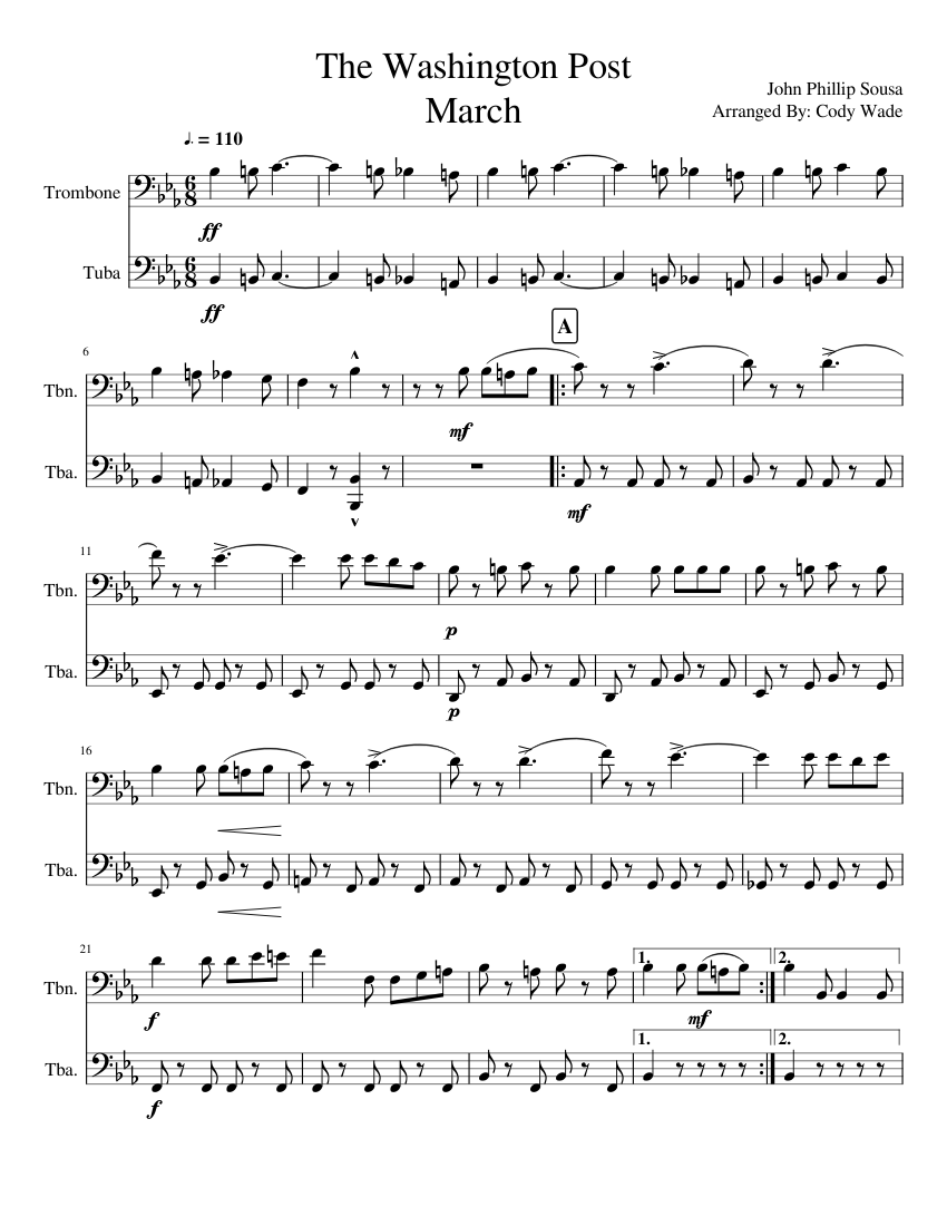 The Washington Post March – John Philip Sousa Sheet music for Trombone ...