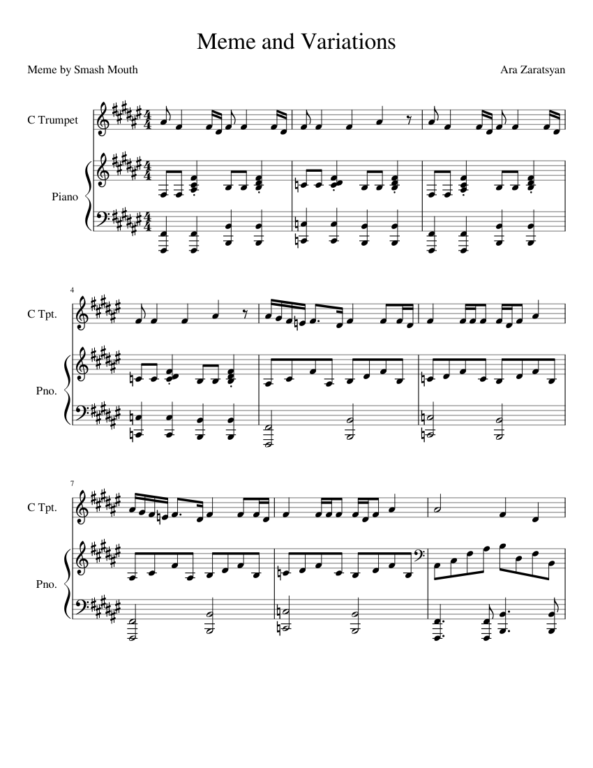 Meme and Variations Sheet music for Piano, Trumpet in c (Solo ...