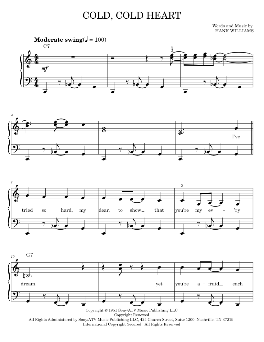 cold cold heart Sheet music for Piano: Music Notes