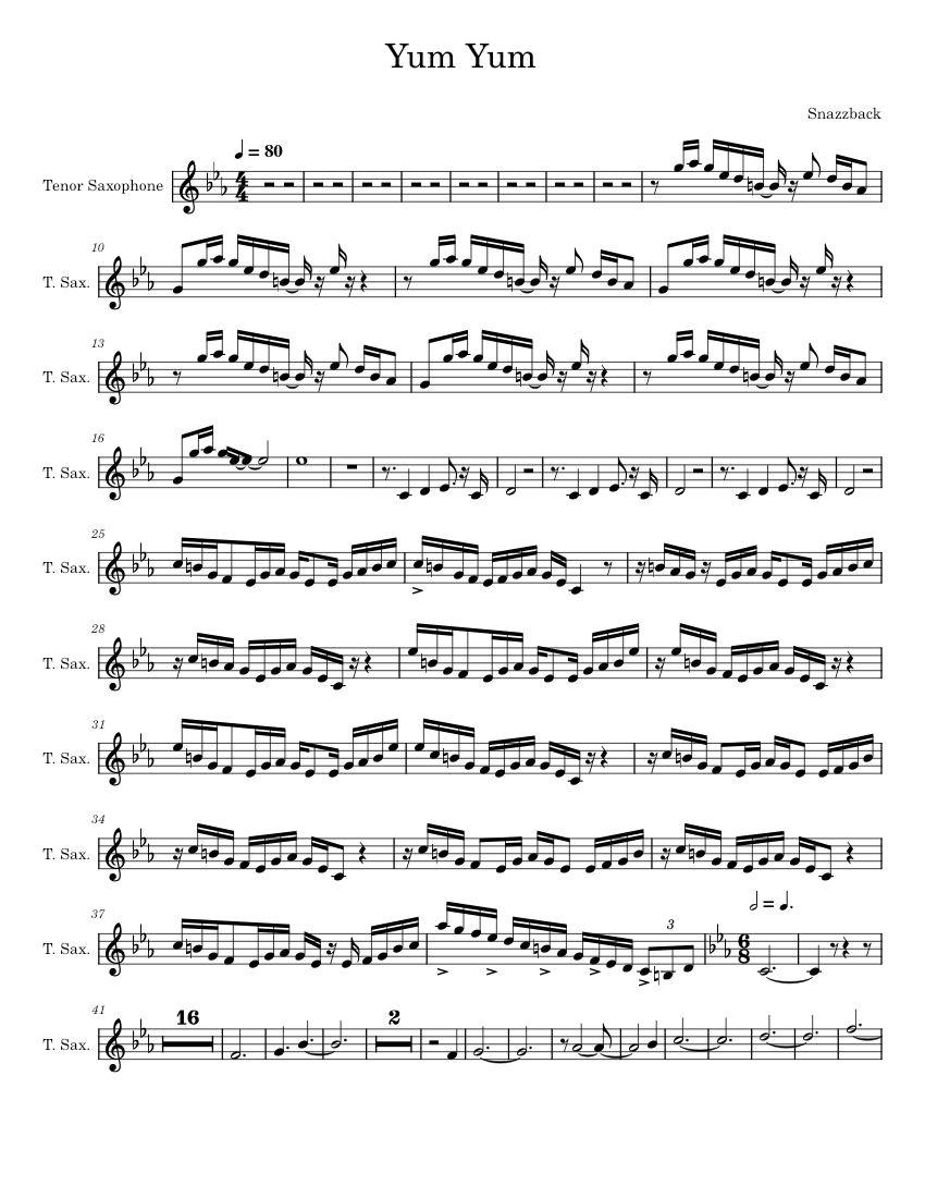 Yum Yum – Snazzback Sheet music for Saxophone tenor (Solo) | Musescore.com