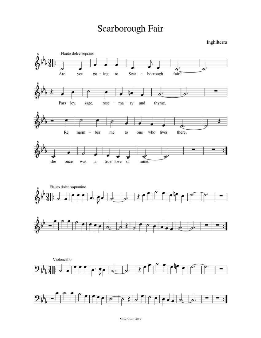 Scarborough Fair Sheet music for Recorder (Solo) | Musescore.com