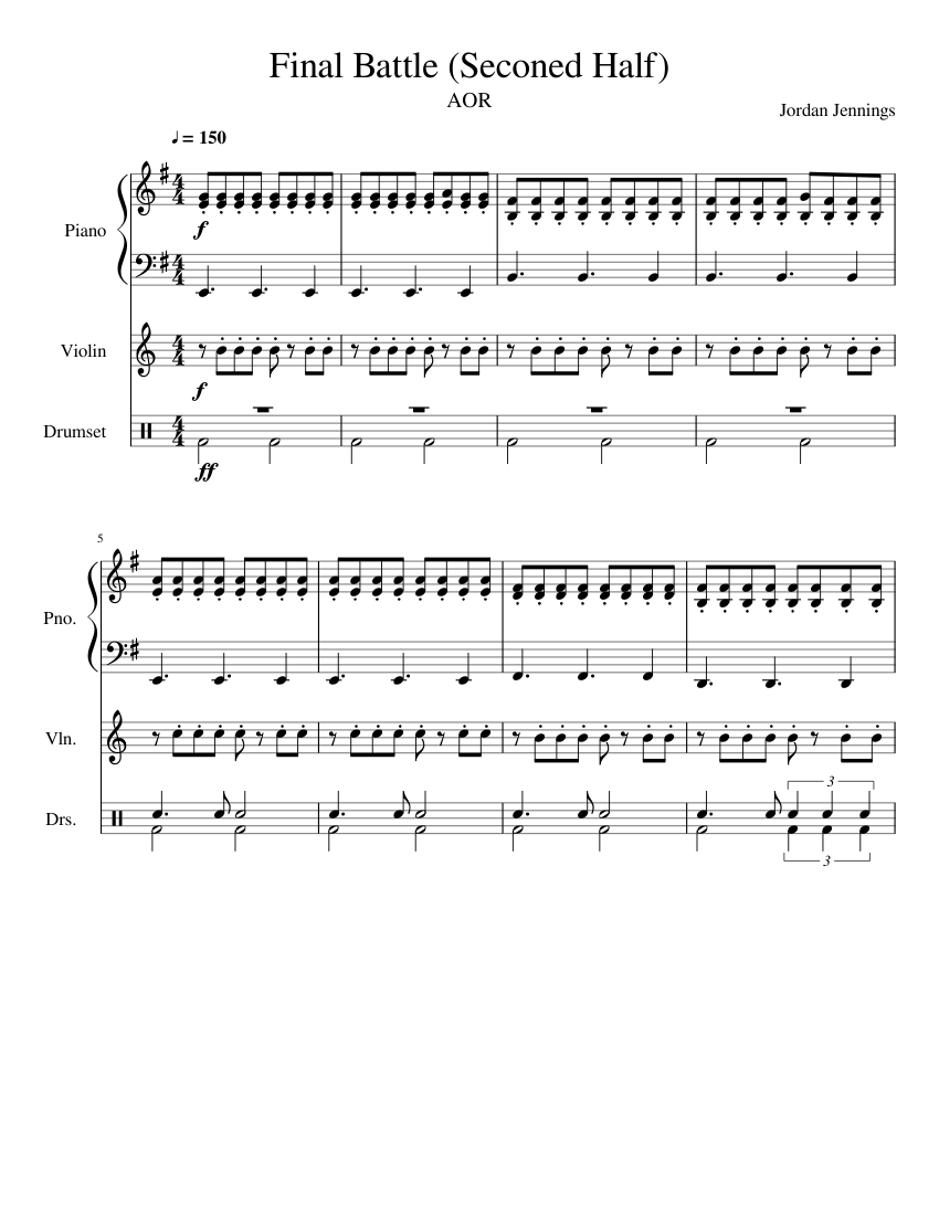 Final Battle (Second Half) Sheet music for Piano, Violin, Drum group ...