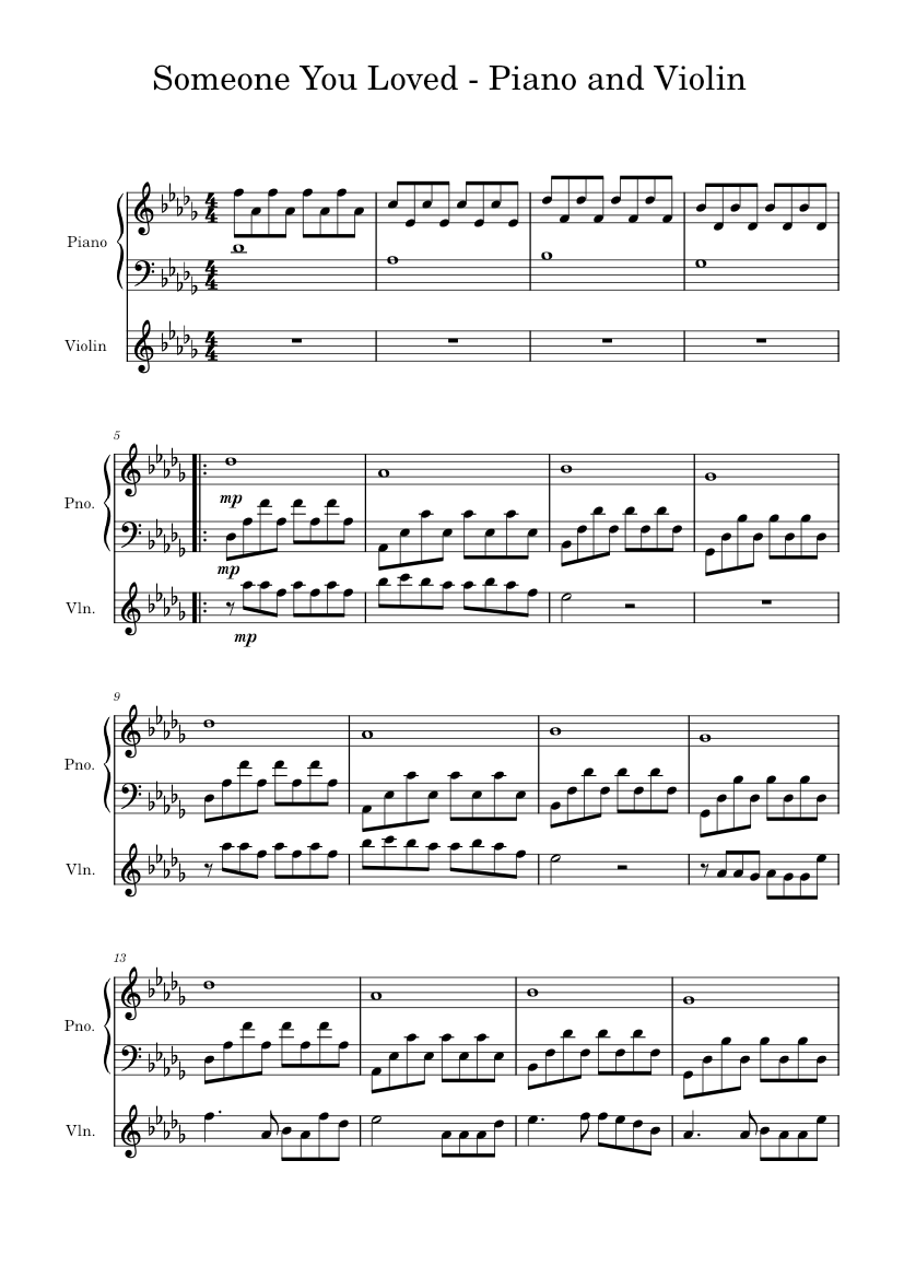 Someone You Loved - Violin and Piano Duet Sheet Music for Piano, Violin (String Duet ...