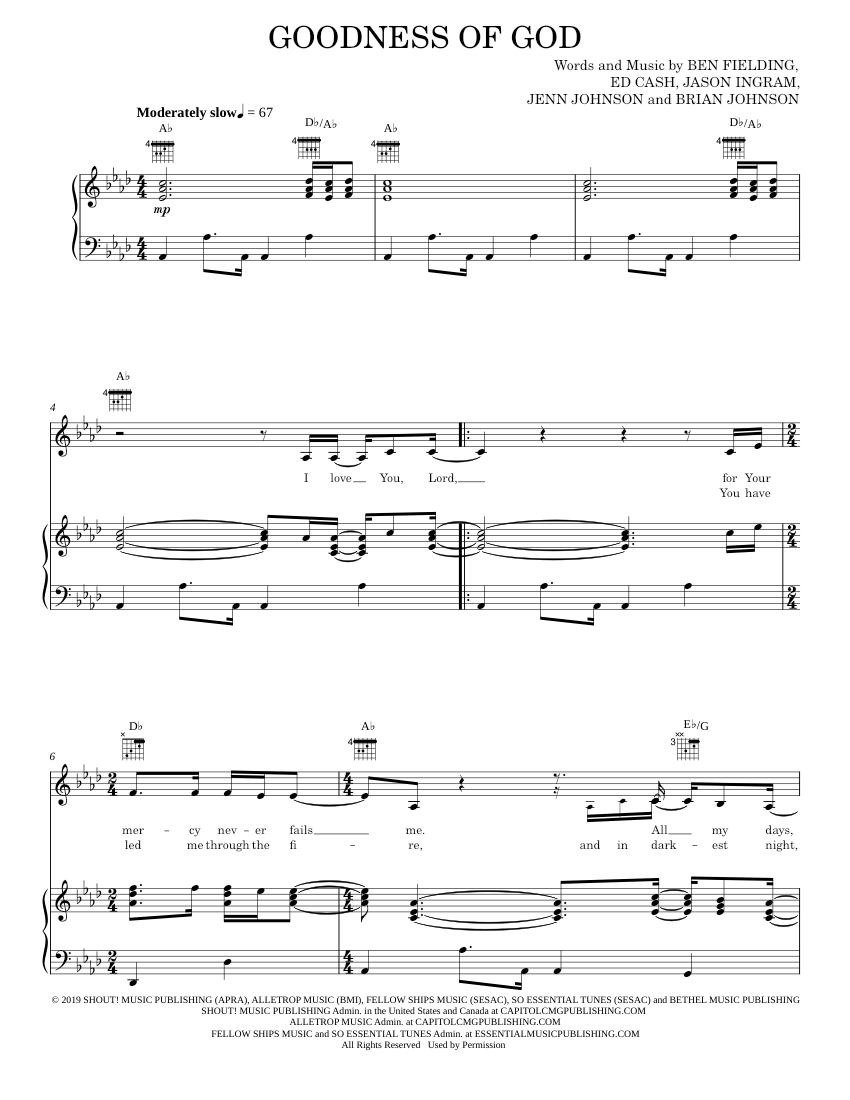 goodness of god Sheet music for Piano, Vocals by Bethel Music Official ...