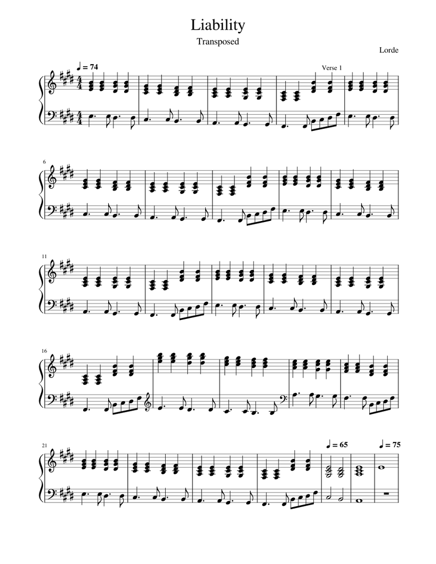 Liability – Lorde Sheet music for Piano (Solo) | Musescore.com