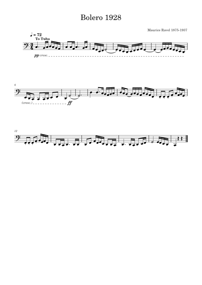 Bolero – Maurice Ravel Bolero 1928 Sheet music for Piano (Solo) Easy ...