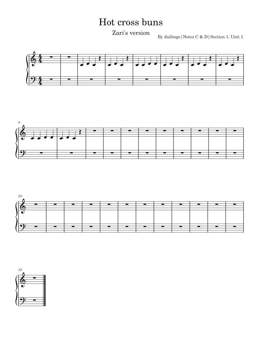 Hot cross buns 1-1 Sheet music for Piano (Solo) Easy | Musescore.com