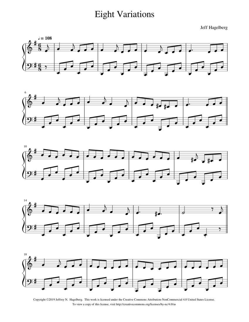 Eight Variations - Jeff Hagelberg Sheet music for Piano (Solo ...