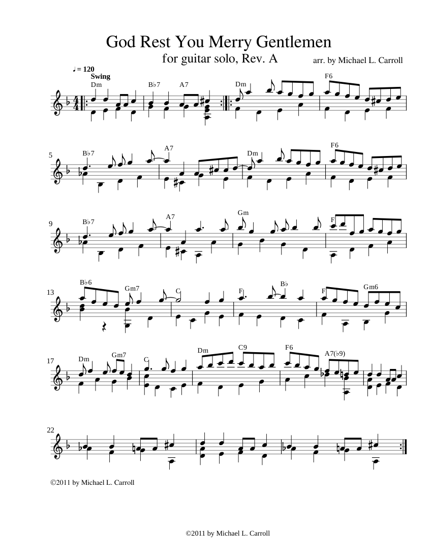 God Rest You Merry Gentlemen for solo guitar Sheet music for Guitar ...