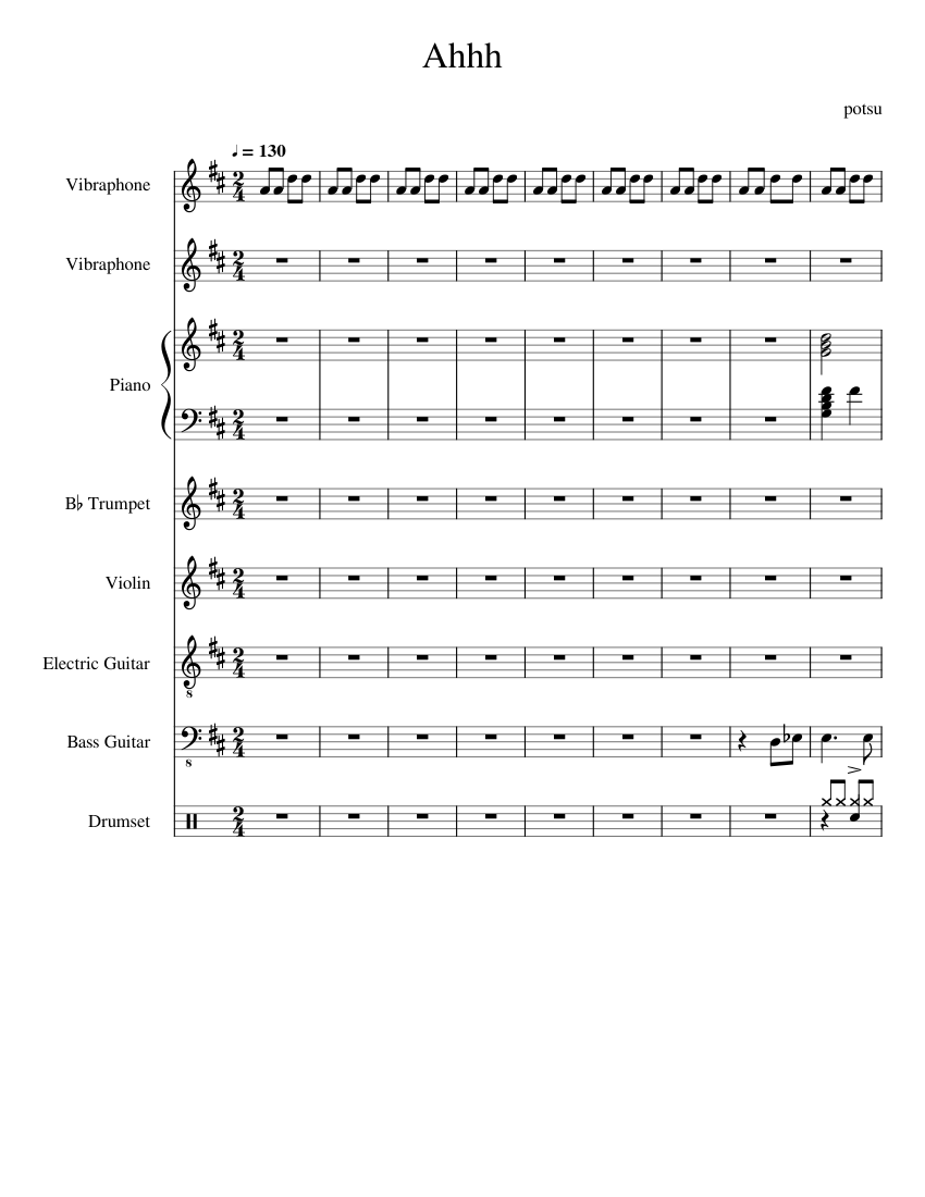 Ahhh(1) Sheet music for Piano, Trumpet in b-flat, Vibraphone, Violin ...