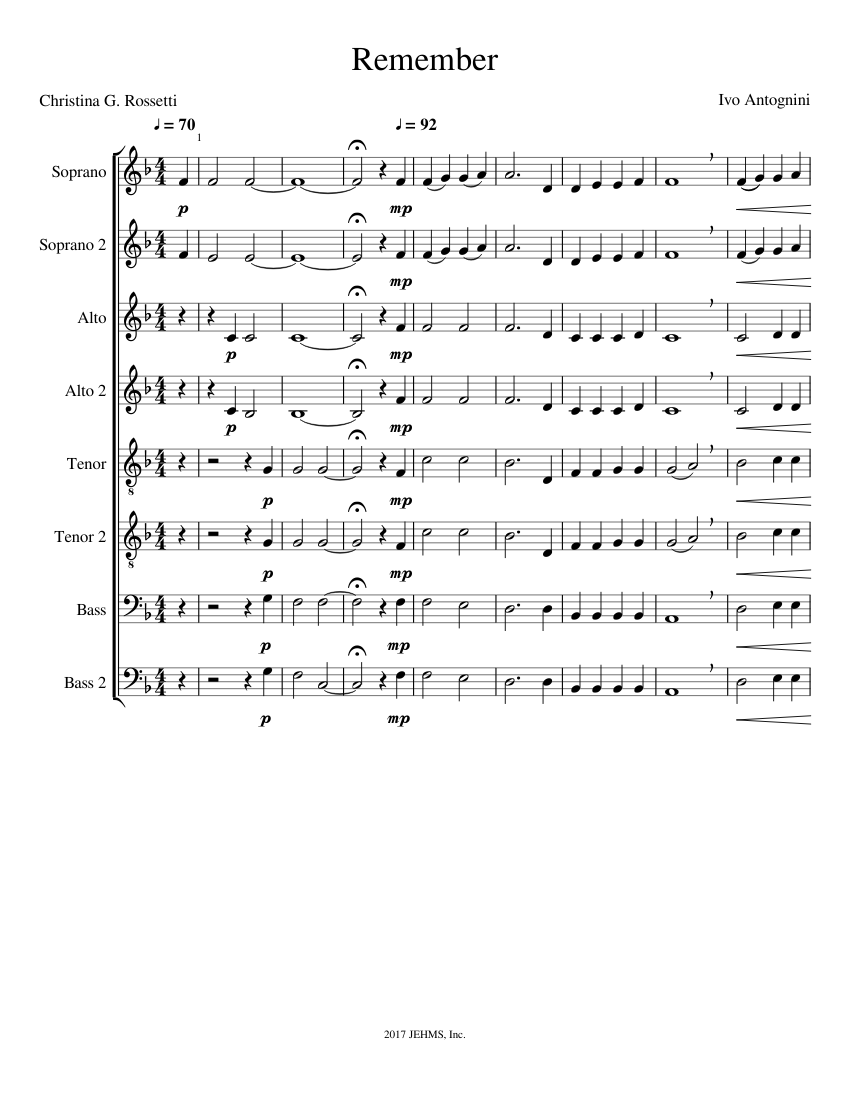 Remember Sheet music for Soprano, Alto, Tenor, Bass voice (Choral ...