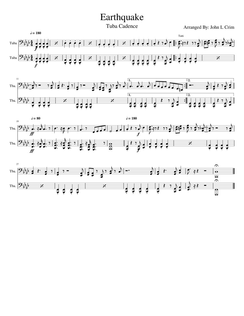 Earthquake Sheet music for Tuba (Brass Duet) | Musescore.com