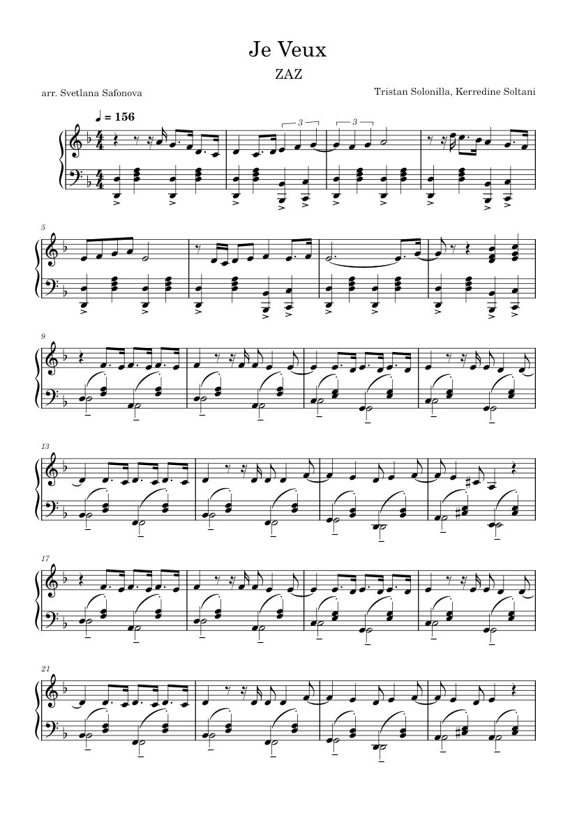 Je Veux - ZAZ Sheet Music for Piano (Solo) | MuseScore.com