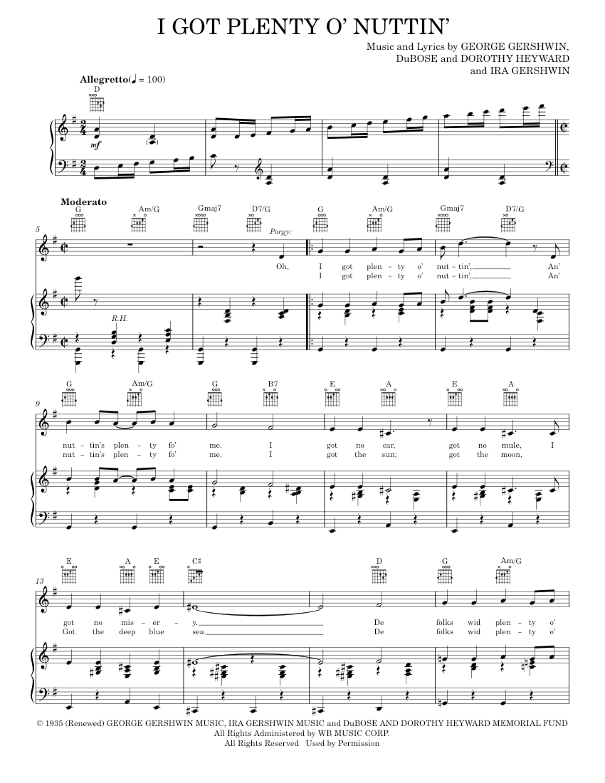 Play Official version of I Got Plenty O' Nuttin' Sheet Music by George ...