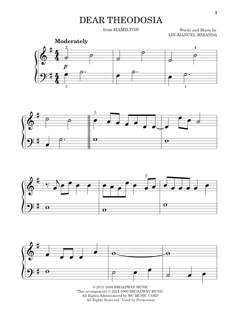 Play Official version of Dear Theodosia Sheet Music by Lin-Manuel ...