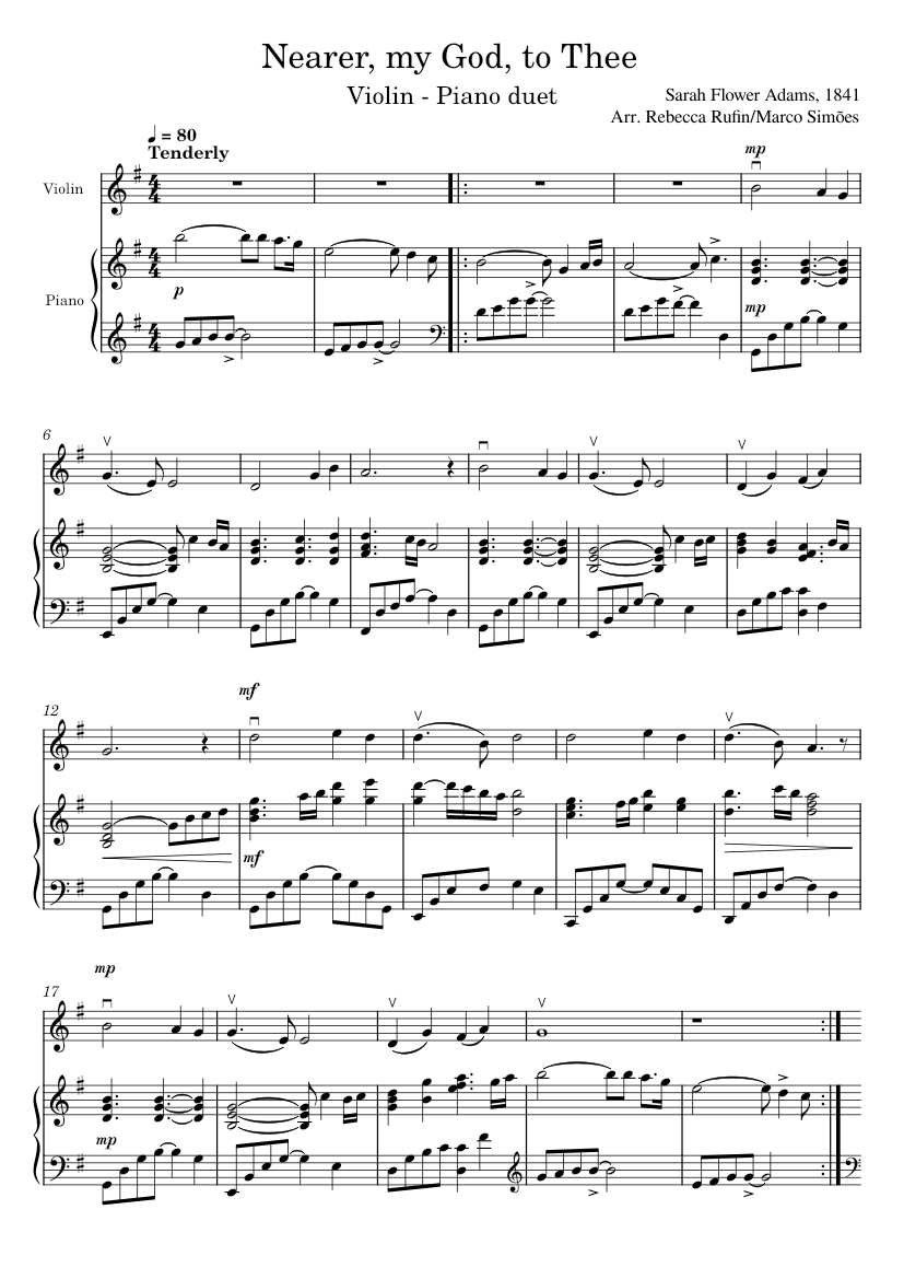 Nearer My God To Thee, violin-piano duet Sheet Music for Piano, Violin ...