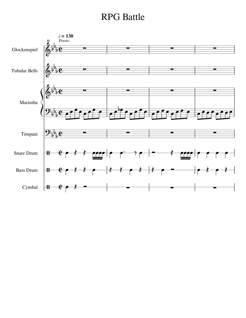 RPG Battle Theme Sheet music for Timpani, Glockenspiel, Snare drum ...
