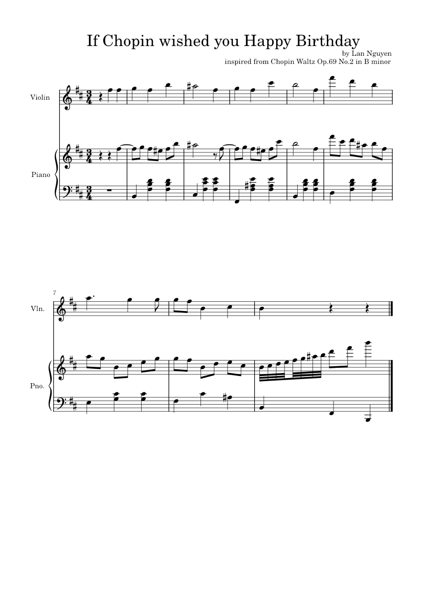 If Chopin were to wish you a Happy Birthday Sheet music for Piano, Violin (Mixed Duet ...