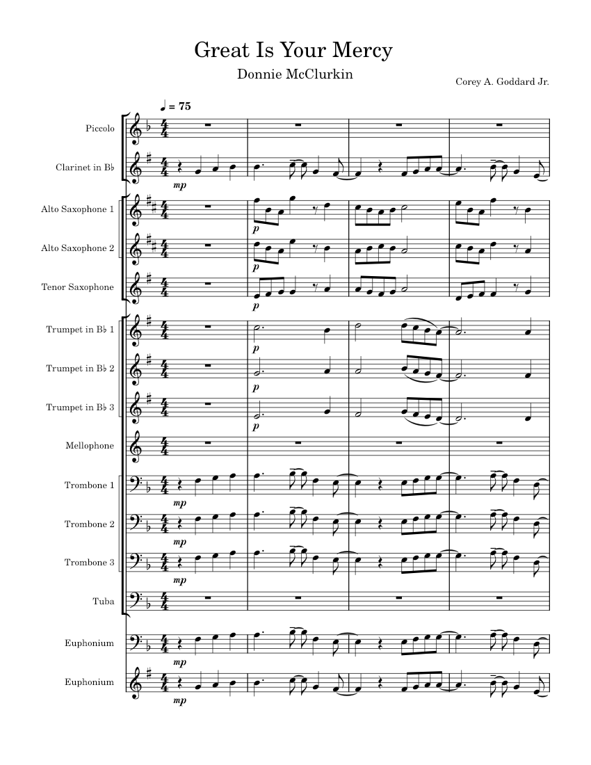 Great Is Your Mercy - Donnie McClurkin Sheet music for Trombone, Tuba ...