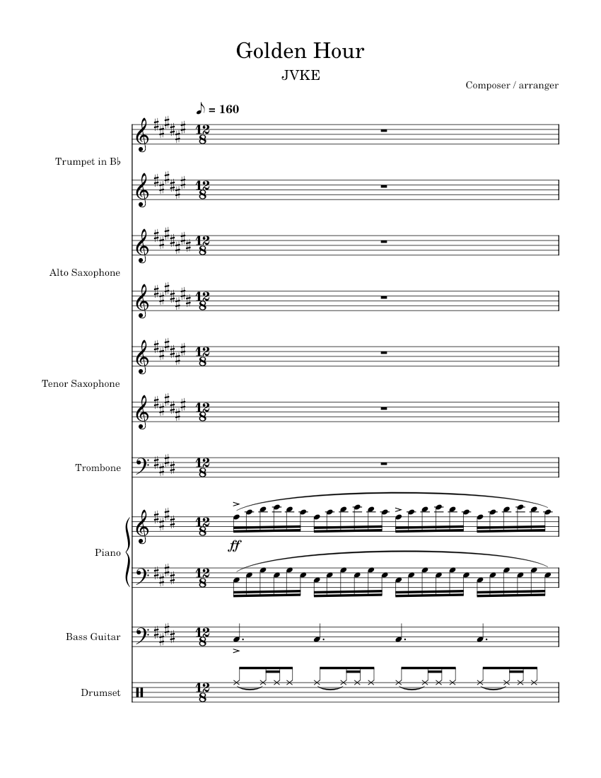 Golden hour – JVKE Sheet music for Piano, Trombone, Saxophone alto ...