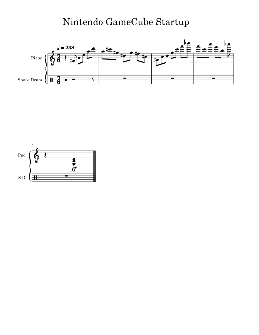 Nintendo GameCube Startup Sheet music for Piano, Snare drum (Mixed Duet ...