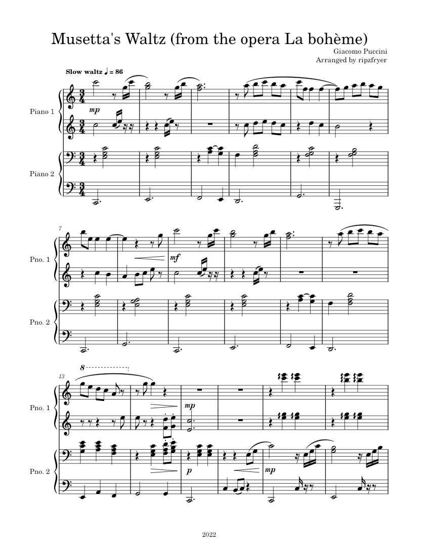 Quando Men Vo (Musetta's Waltz) – Giacomo Puccini Musetta's Waltz from ...