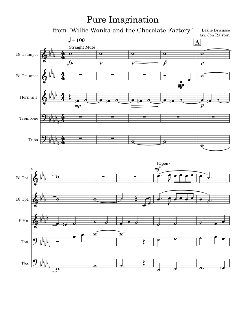 Pure Imagination Sheet music for Trombone, Tuba, Trumpet in b-flat ...