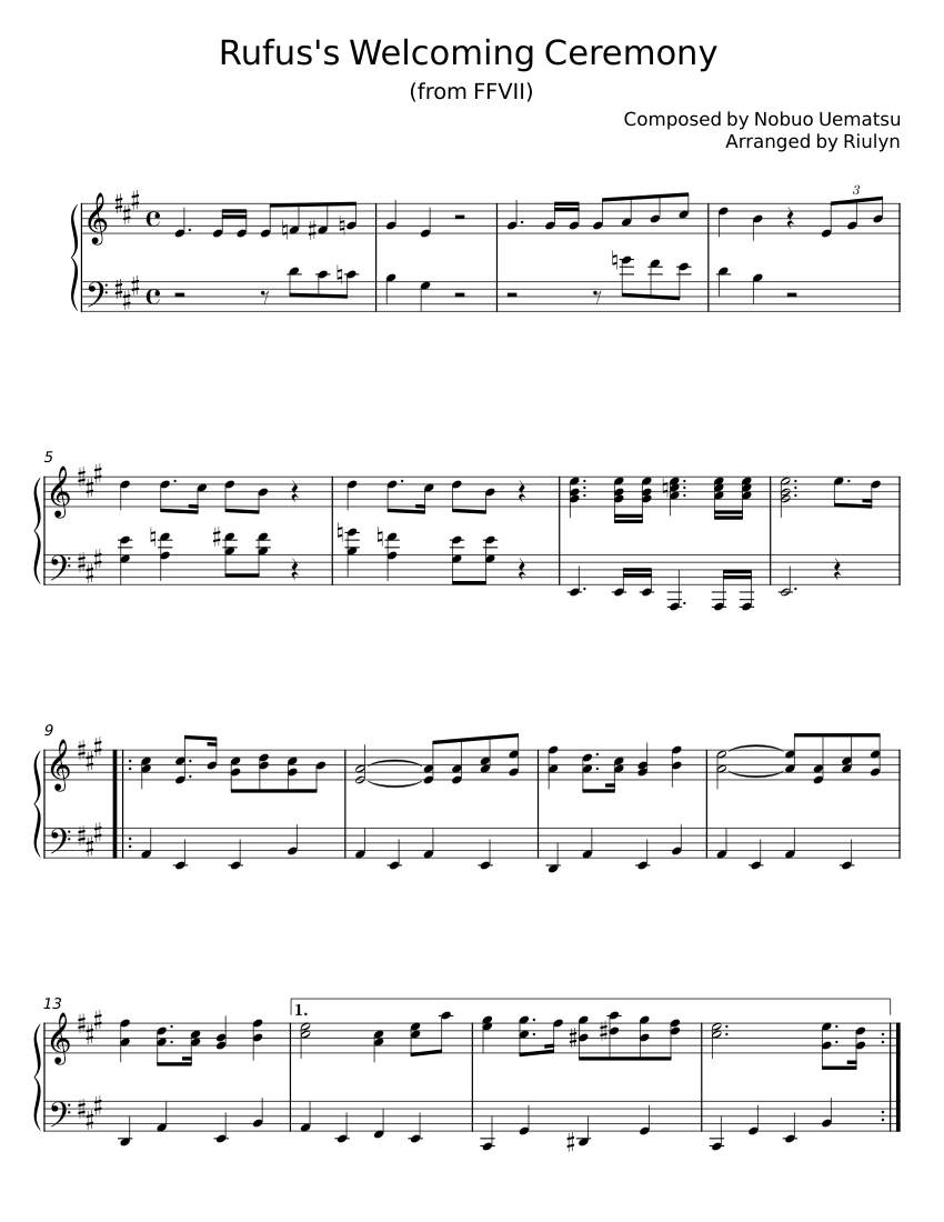 Rufus's Welcoming Ceremony – Nobuo Uematsu Sheet music for Piano (Solo ...