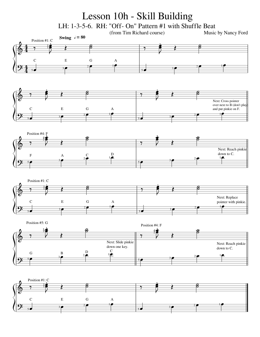Lesson 10h - Skill Building - LH 1-3-5-6, RH - Off-On Pattern 1 with ...