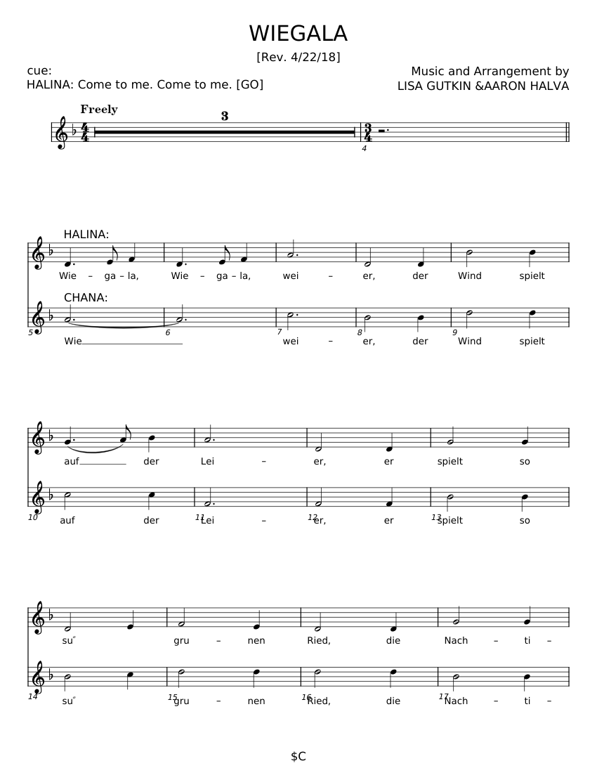 Wiegala - Ilse Weber Sheet music for Piano (Piano Duo) | Musescore.com