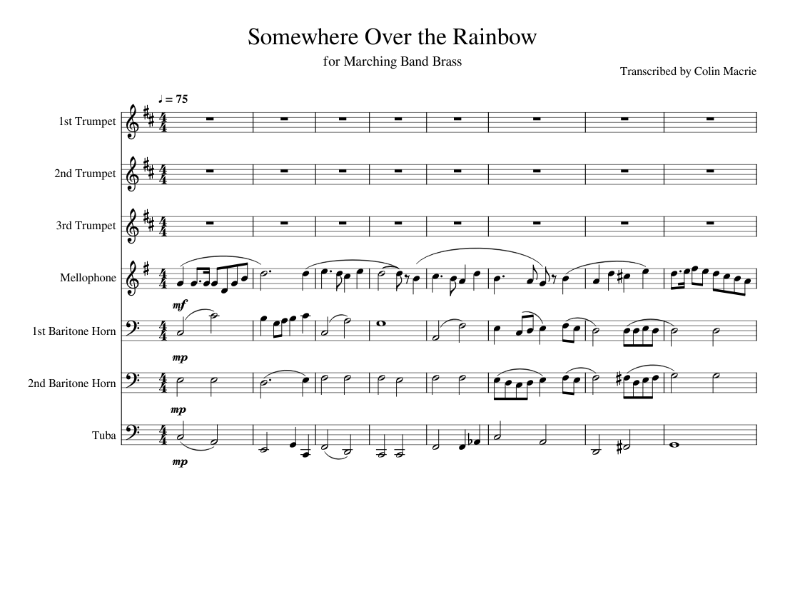 Somewhere_Over_the_Rainbow Sheet music for Tuba, Mellophone, Baritone ...