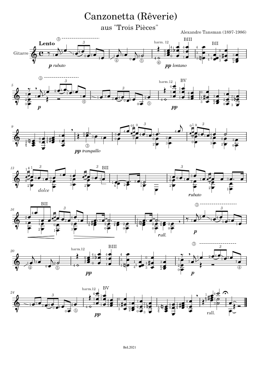 Canzonetta by Alexandre Tansman Sheet music for Guitar (Solo ...