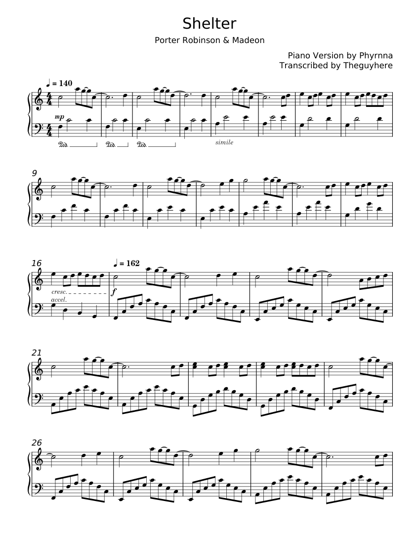 Shelter - Phyrnna Sheet music for Piano (Piano Duo) | Musescore.com