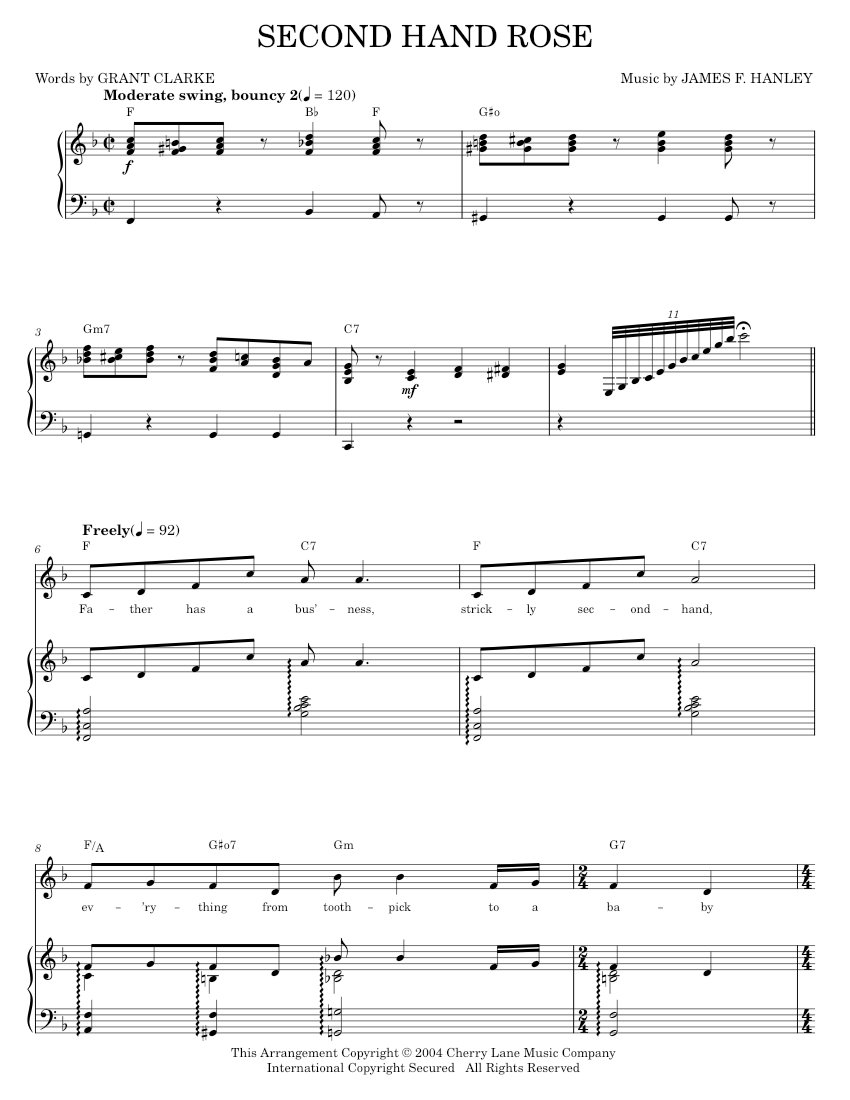 Play Official version of Second Hand Rose sheet music by Barbra ...