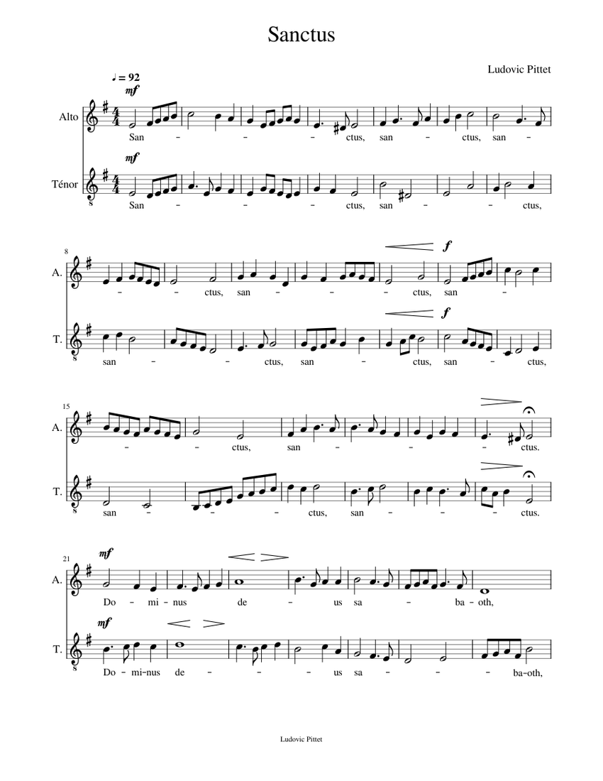 Sanctus Sheet music for Alto, Tenor (Choral) | Musescore.com