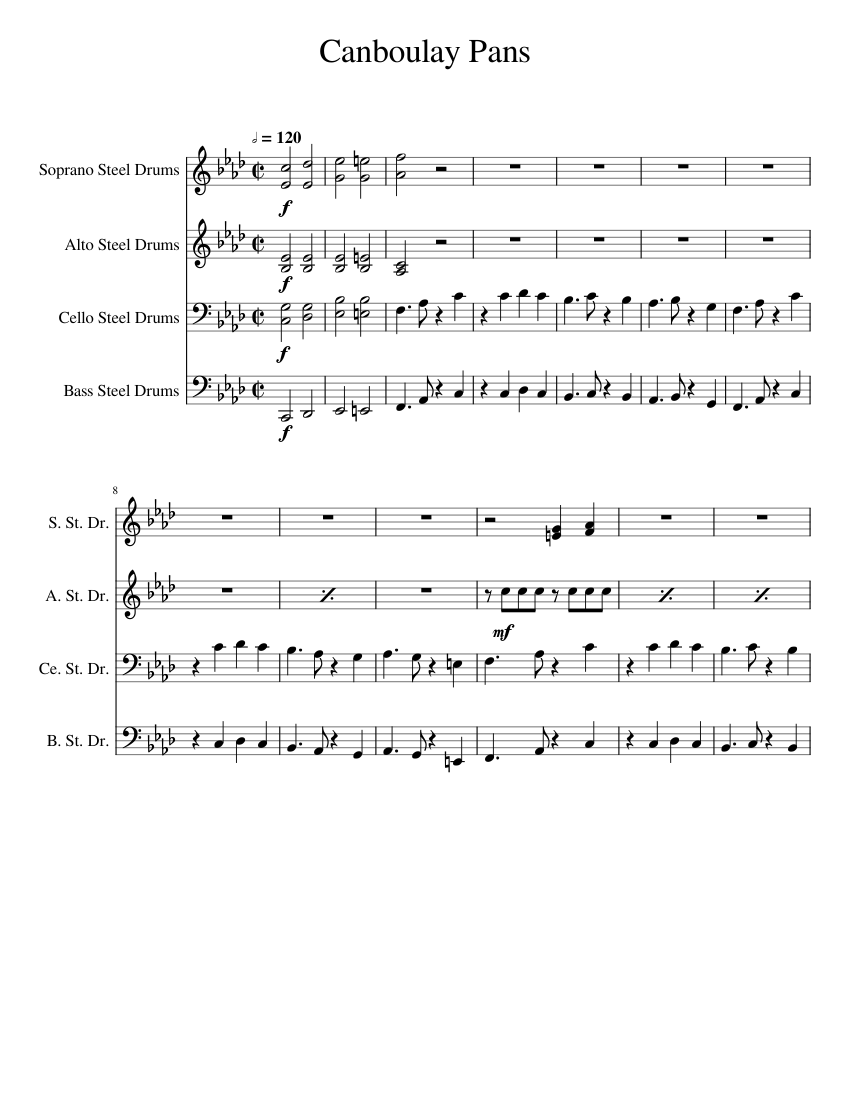 Canboulay Pans Sheet music for Steel Drums (Mixed Quartet) | Musescore.com