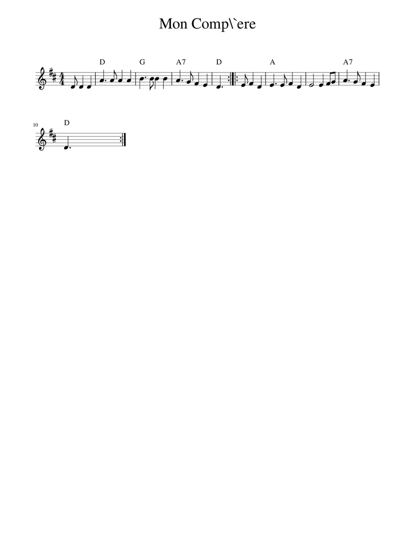 Mon Comp\`ere Sheet music for Piano (Solo) Easy | Musescore.com