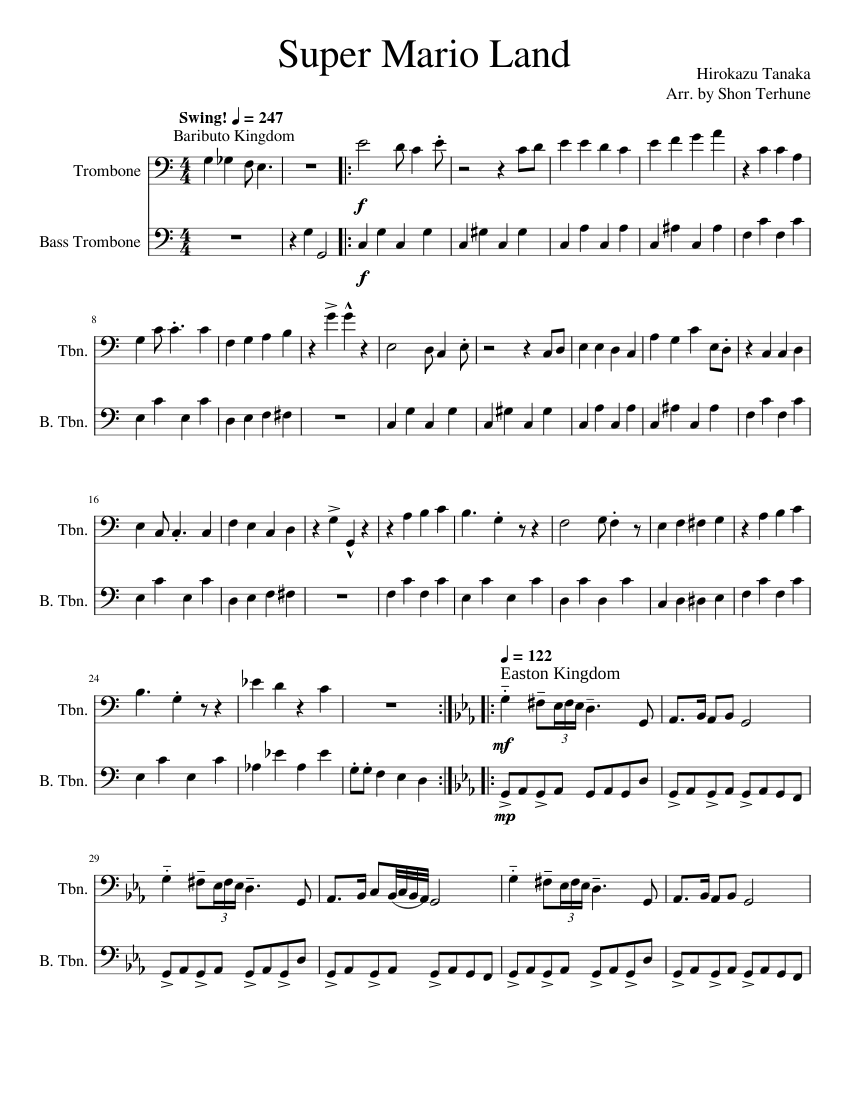 Super Mario Land Themes For Trombone Sheet music for Trombone, Trombone ...