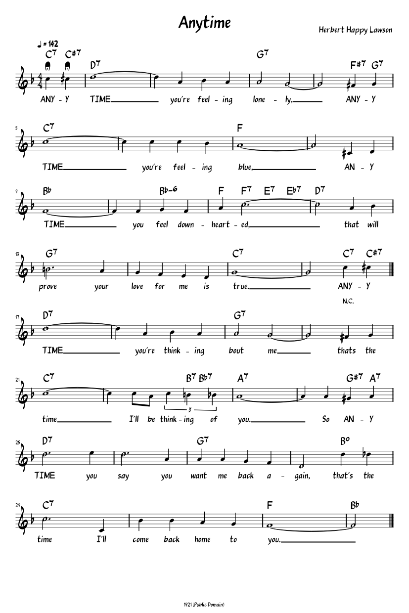Anytime (Lead sheet with lyrics ) Sheet music for Piano (Solo ...
