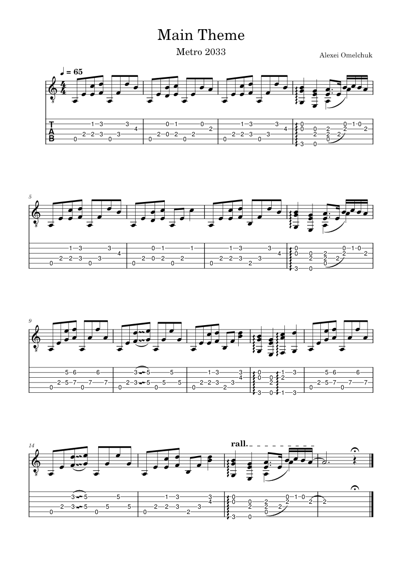 Metro 2033 Main Theme – Alexey Omelchuk Sheet Music and Tab for Guitar ...