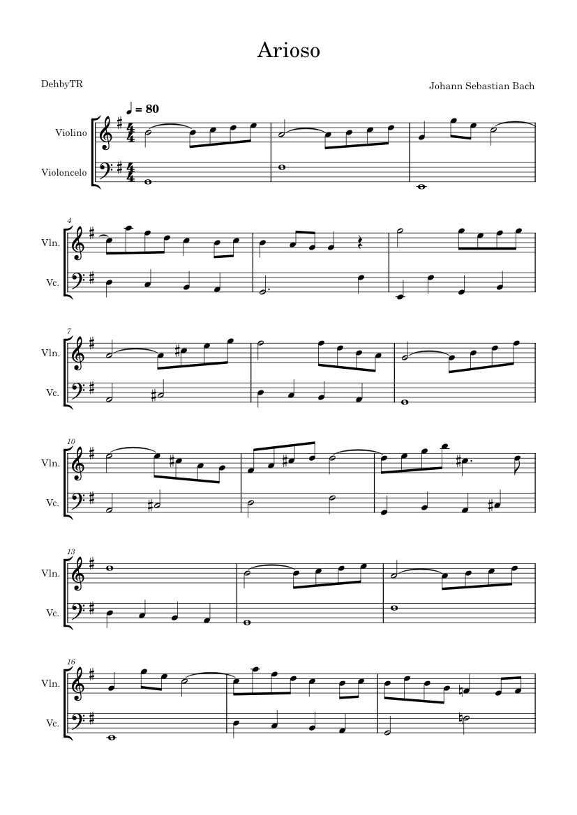 Arioso – Johann Sebastian Bach Sheet music for Violin, Cello (String ...