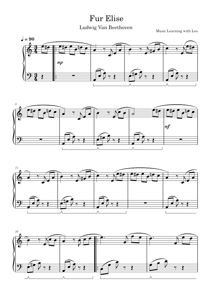 Fur Elise – Ludwig Van Beethoven Sheet Music for Piano (Solo) Easy ...