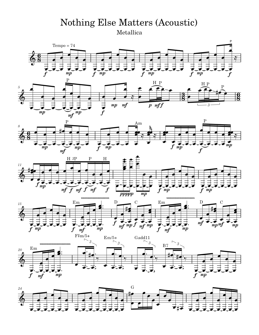 Metallica - Nothing Else Matters (Acoustic) Sheet music for Guitar ...