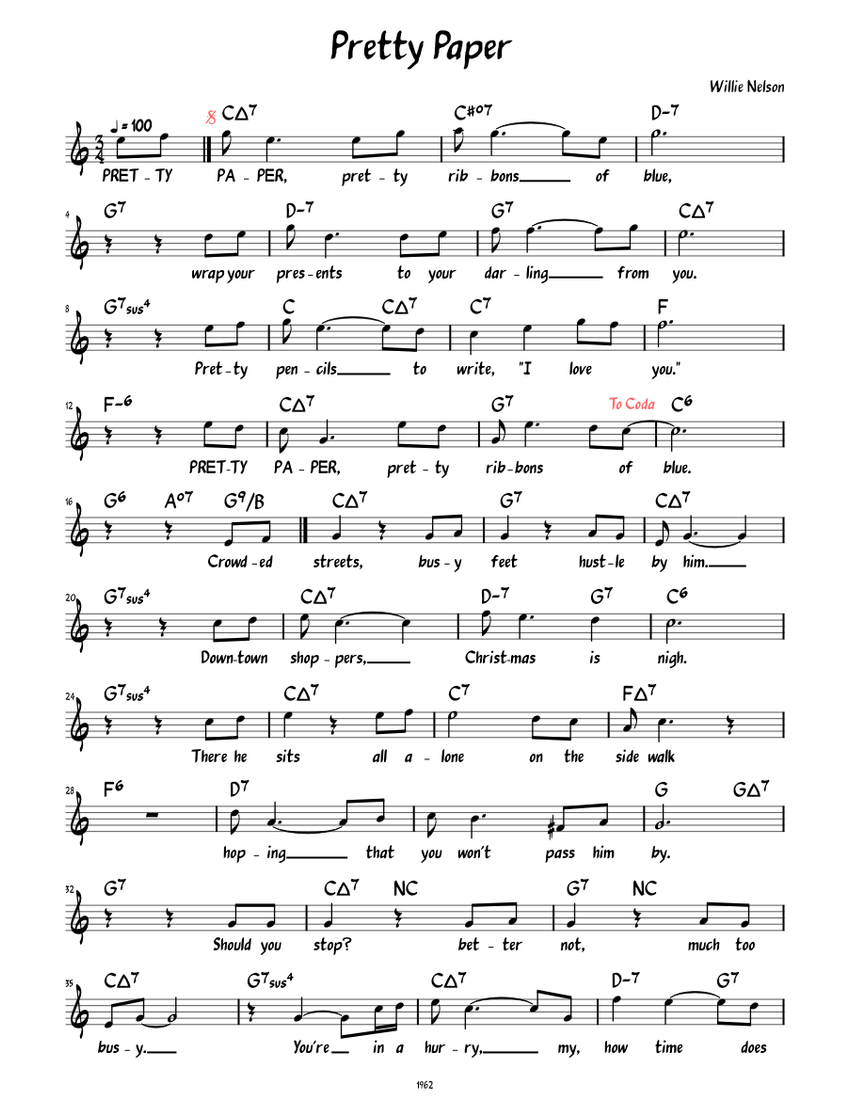 Pretty Paper (Lead sheet with lyrics ) Sheet music for Piano (Solo ...