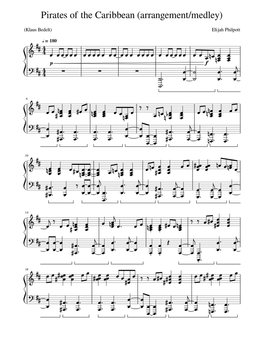 Pirates of the Caribbean arrangement medley Sheet music for Piano (Solo ...