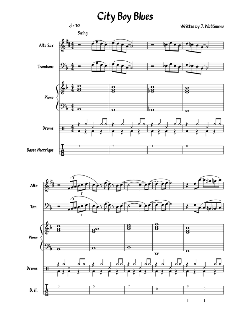 City Boy Blues Sheet music for Piano, Trombone, Saxophone alto, Bass ...