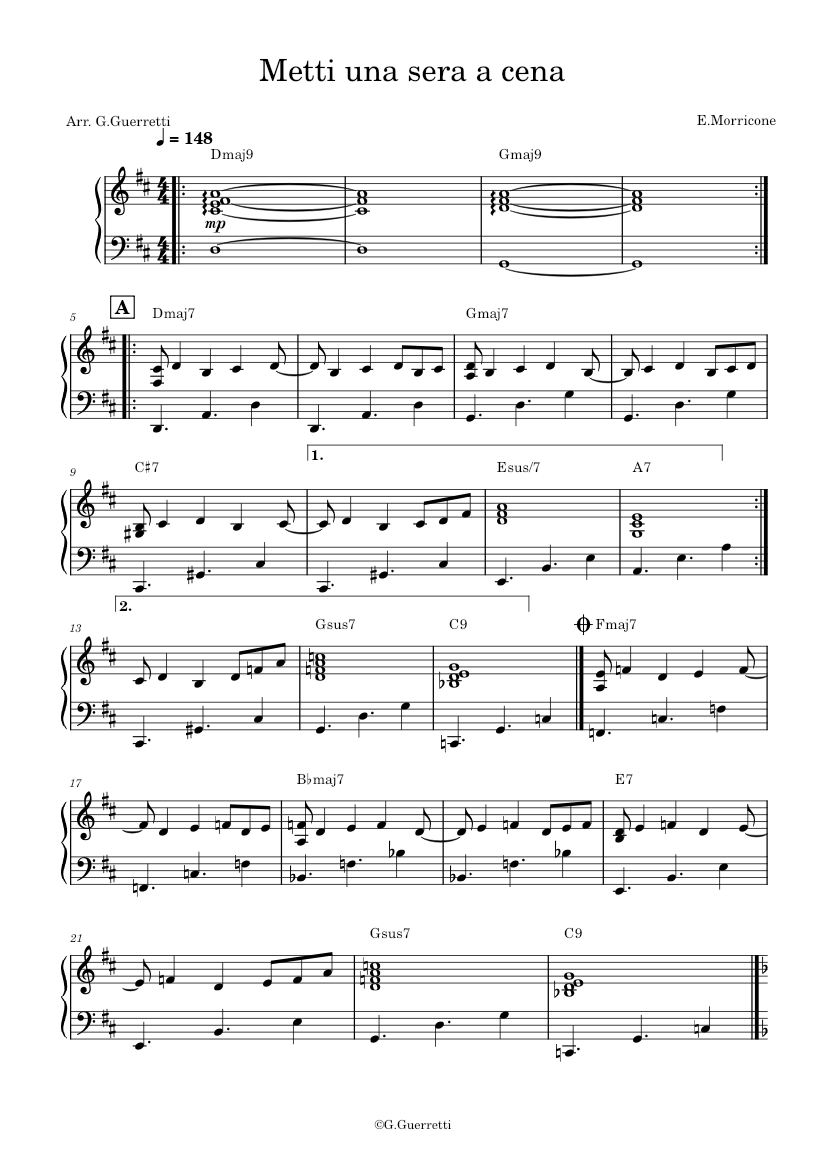 Metti una sera a cena – Ennio Morricone Sheet Music with Chords for ...